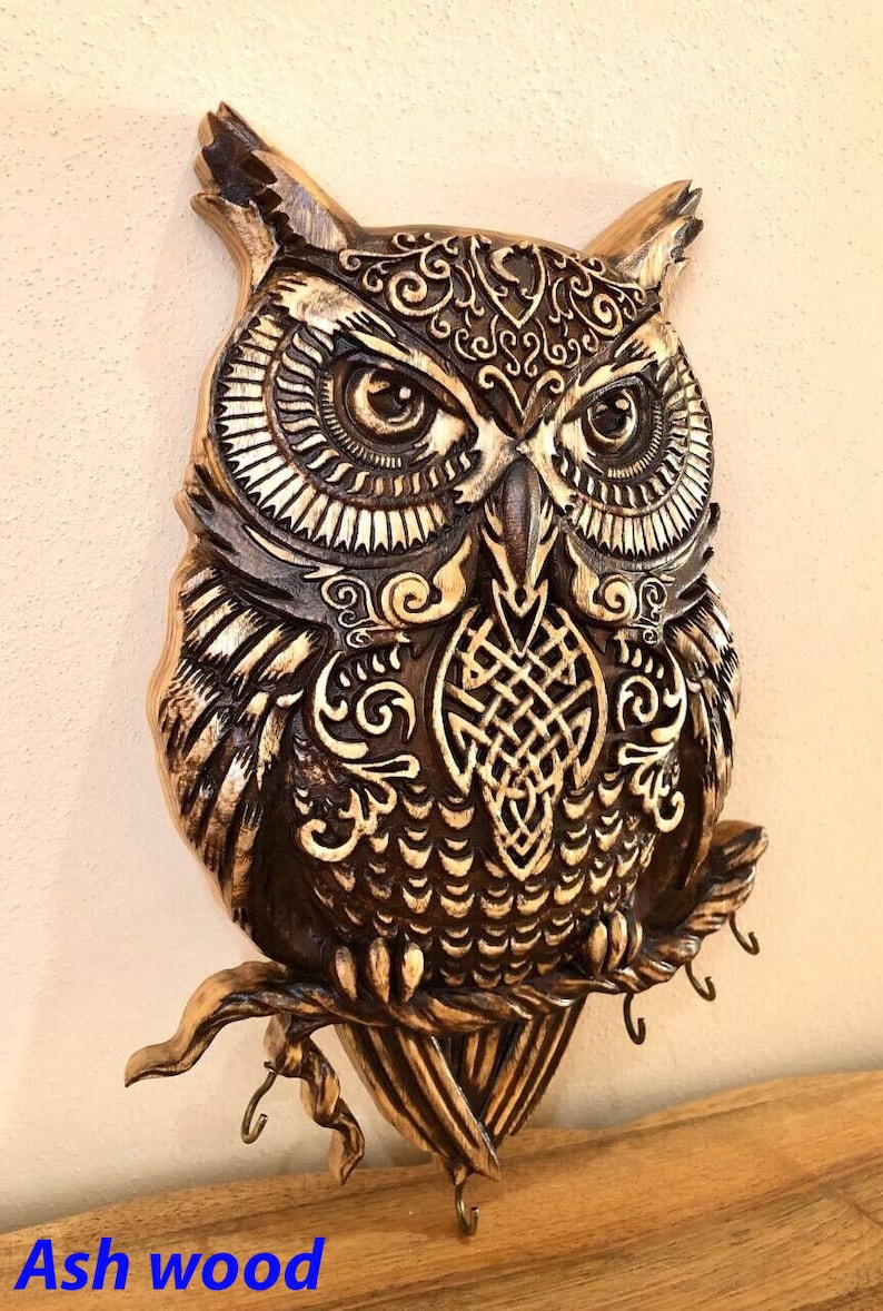 Owl Key Holder Keys Organizer Viking Owl Key Holder for Wall Carved Owl ...