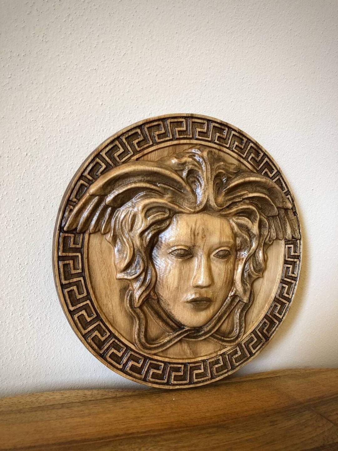 Medusa Gorgon Greek Lady Wooden Carved Rosette Panel Table Carving Oak ...
