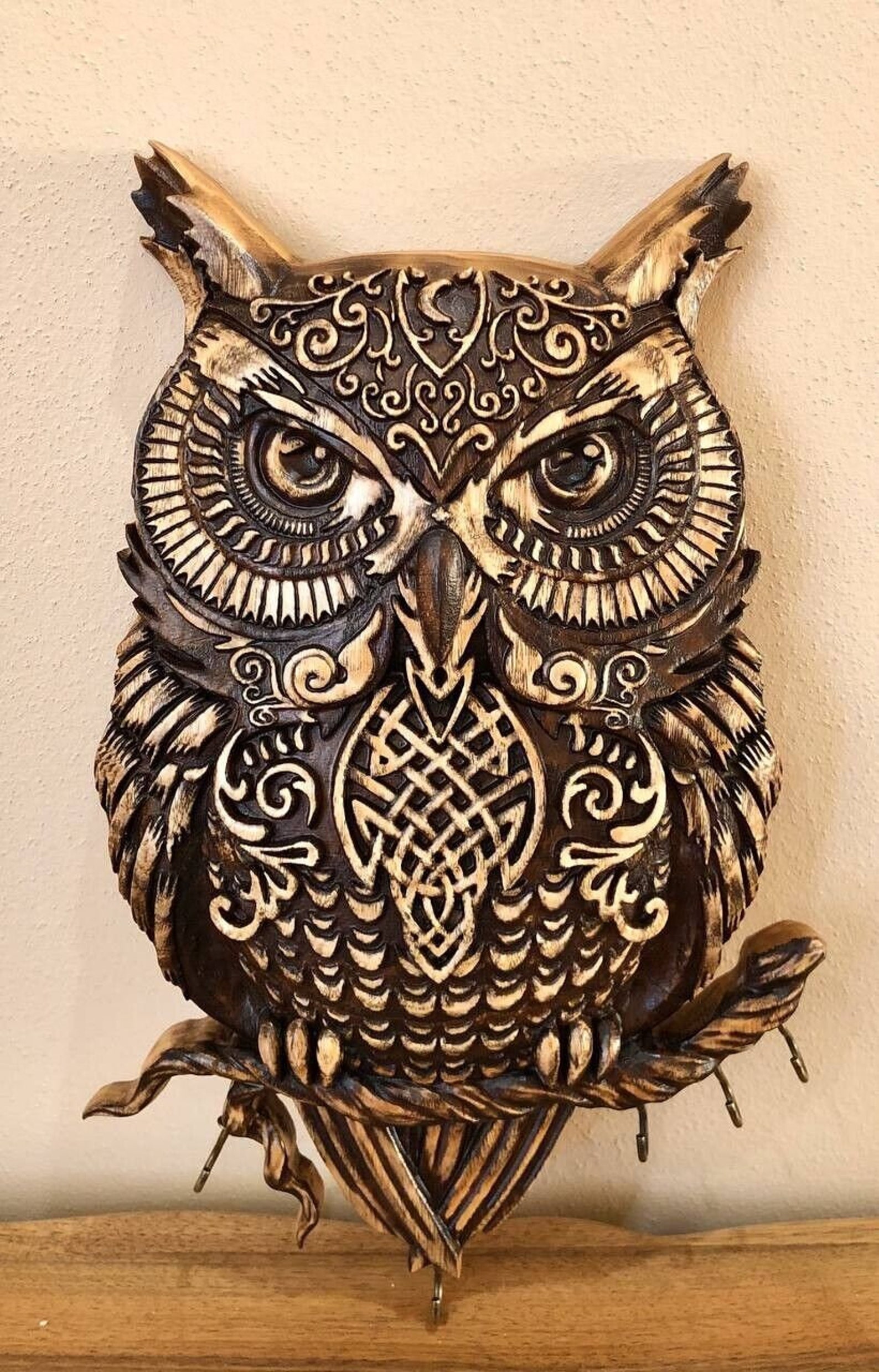 Owl Key Holder Keys Organizer Viking Owl Key Holder for Wall Carved Owl ...
