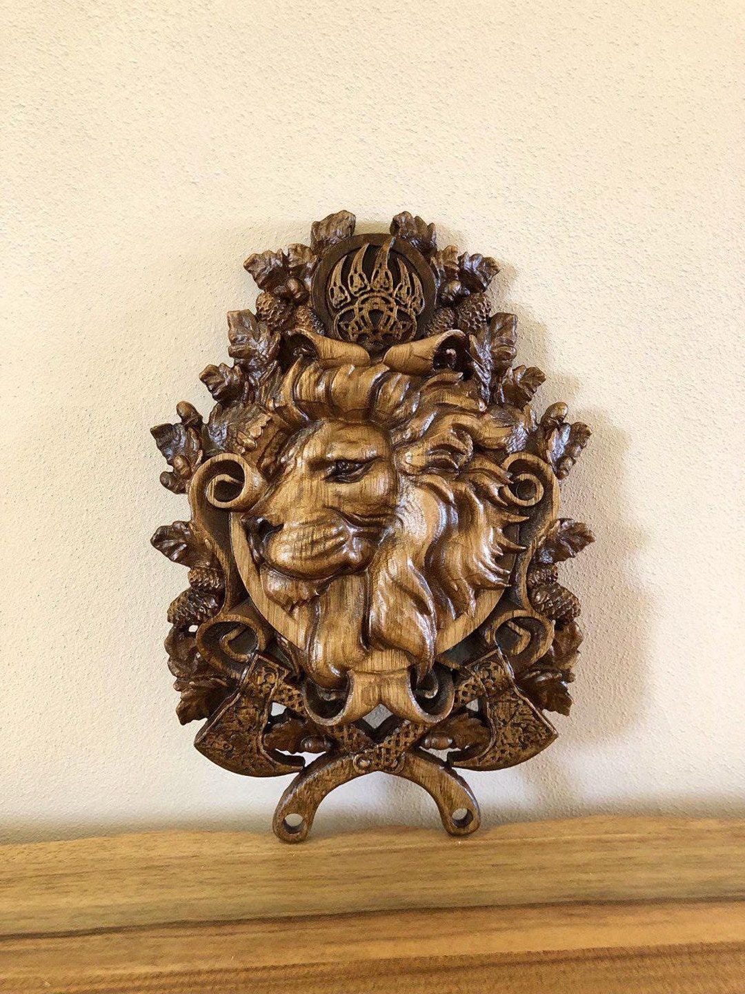 Wood Lion With Axes, Wall Art, Wallpaper, Wall Decor, Tapestry, Celtic ...