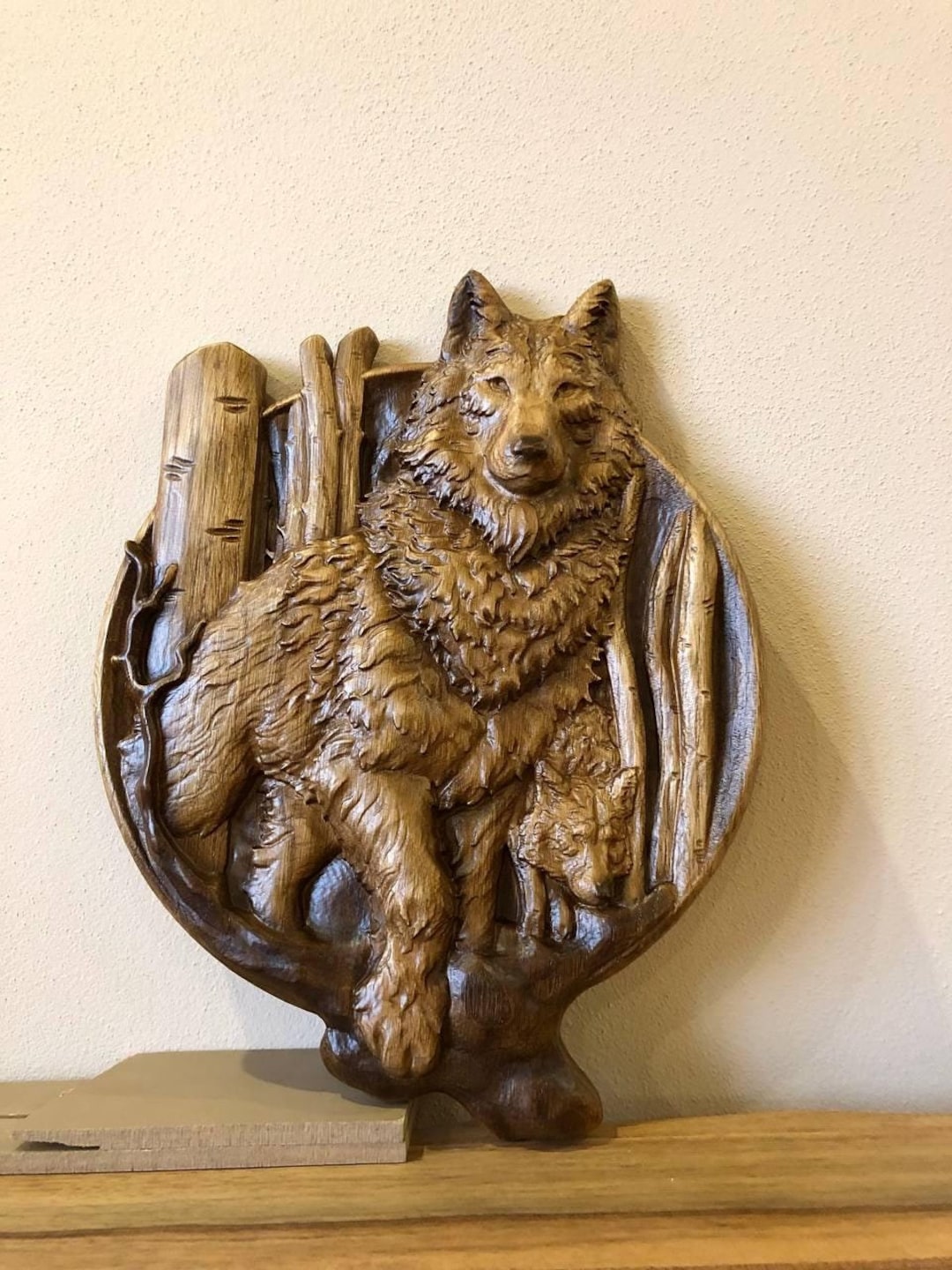 Wolf From the Wood, Wooden Carved, Wooden Painting of a Wolf in the ...