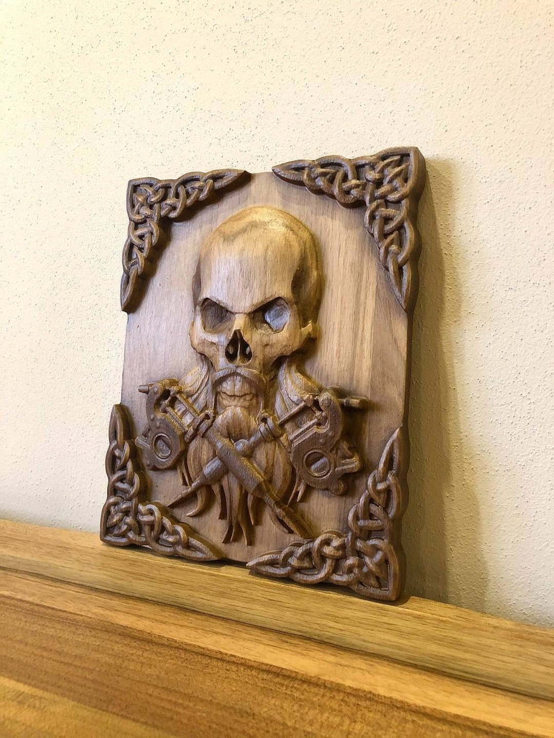 Tattoo Skull Wood Carved Picture 3D Painting Tattoo Master Panel Wood ...