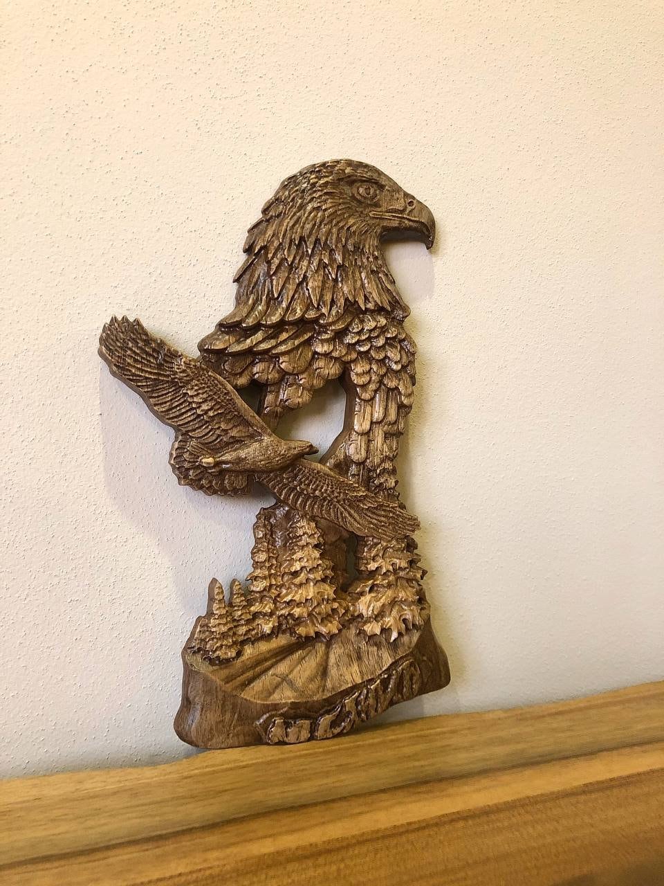 Wooden Carved Eagle, Wall Wood Decor From Oak, American Bald Eagle ...