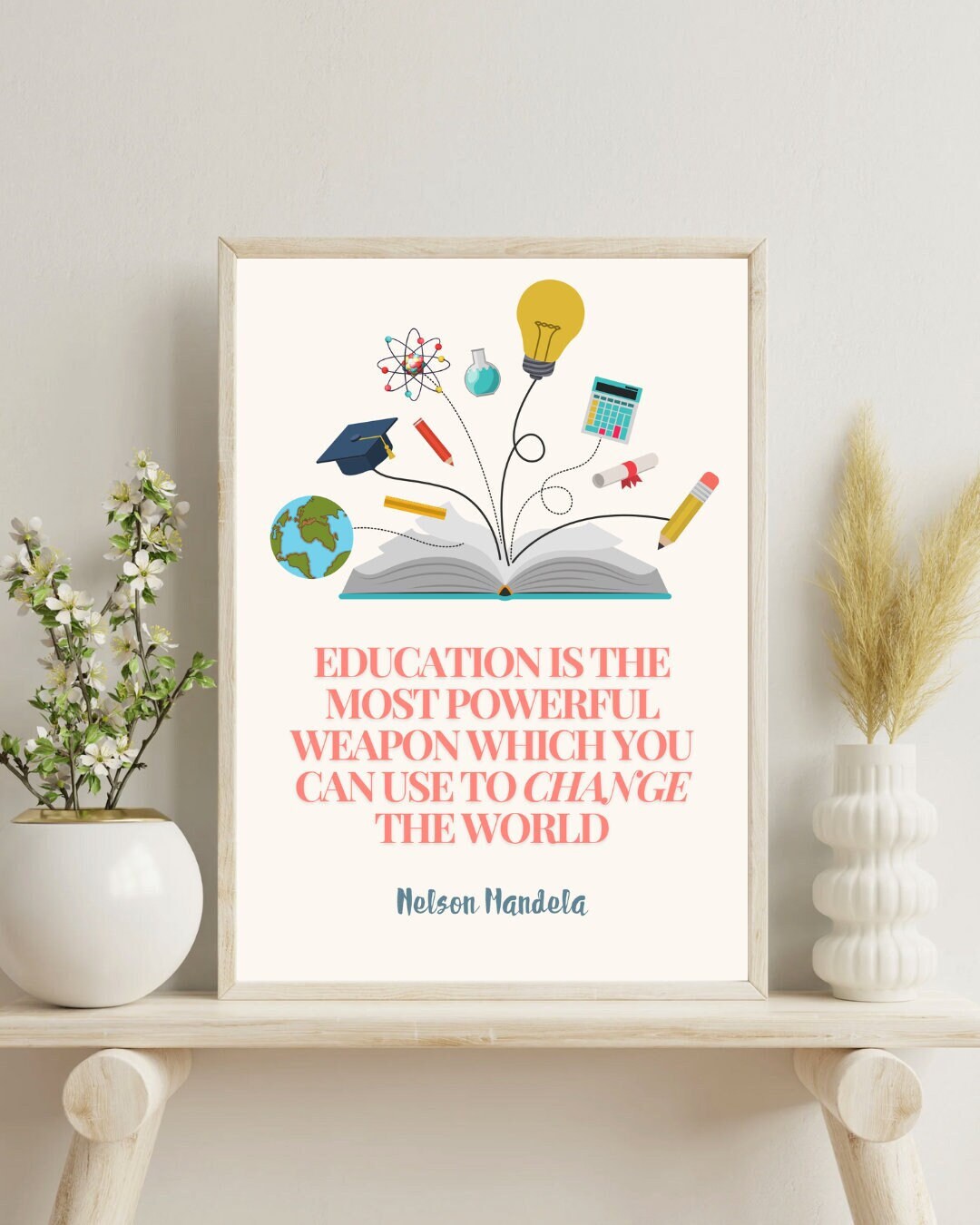 Education Quote Nelson Mandela Inspirational Motivational Quote Digital ...