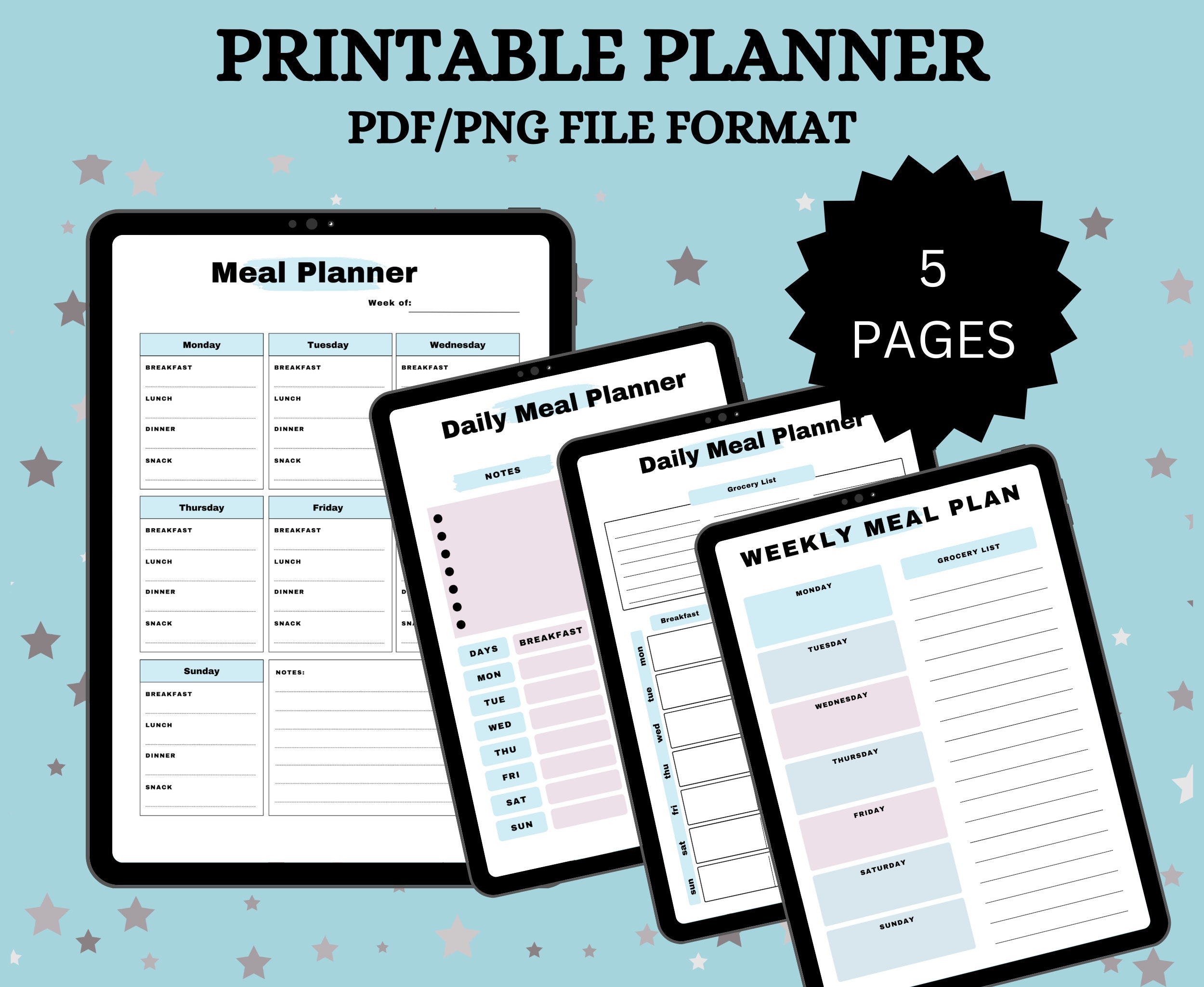 Meal Planner, Meal Plan, Printable Menu, Printable Grocery, Meal ...