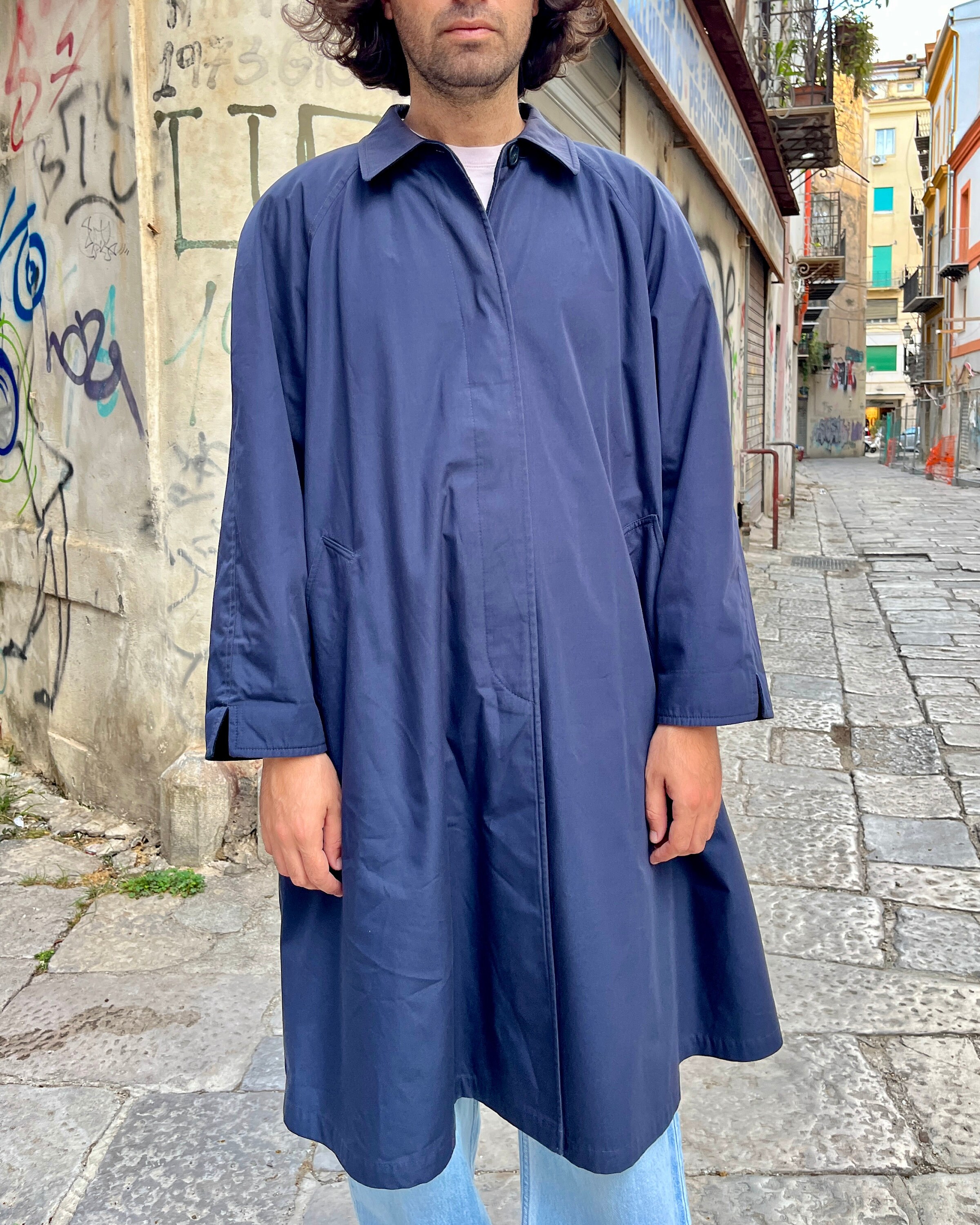 Vintage Men's Blue Trench Coat / Incom Raincoat / Raincoat ...