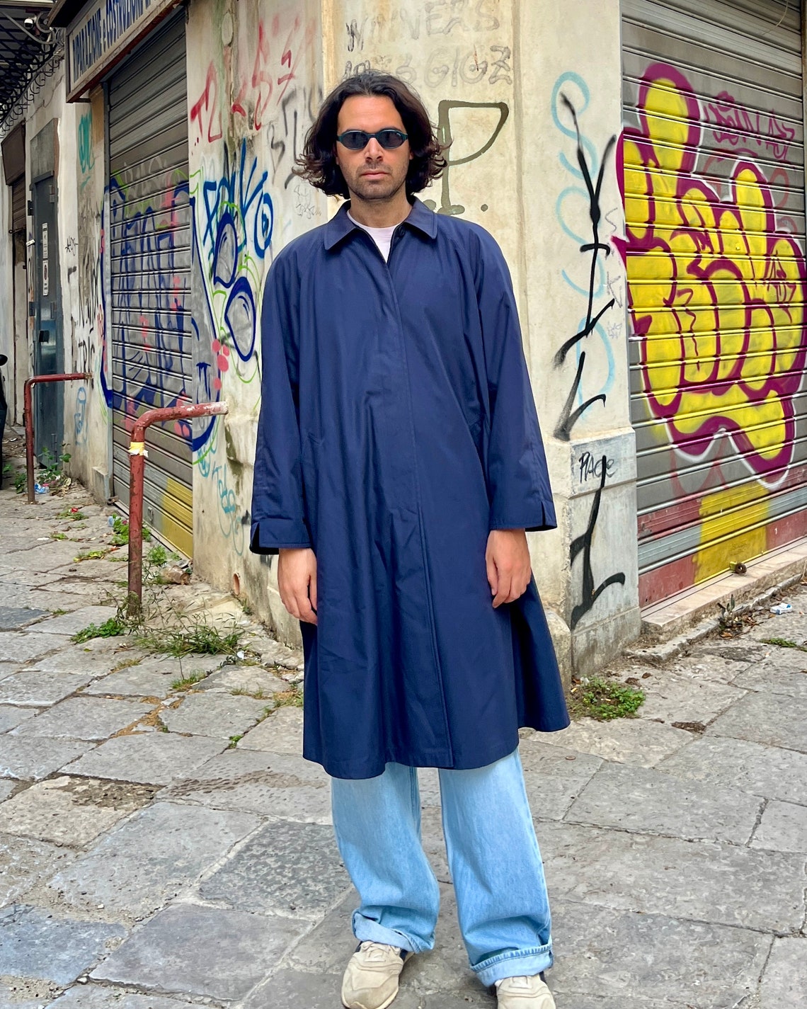 Vintage Men's Blue Trench Coat / Incom Raincoat / Raincoat ...