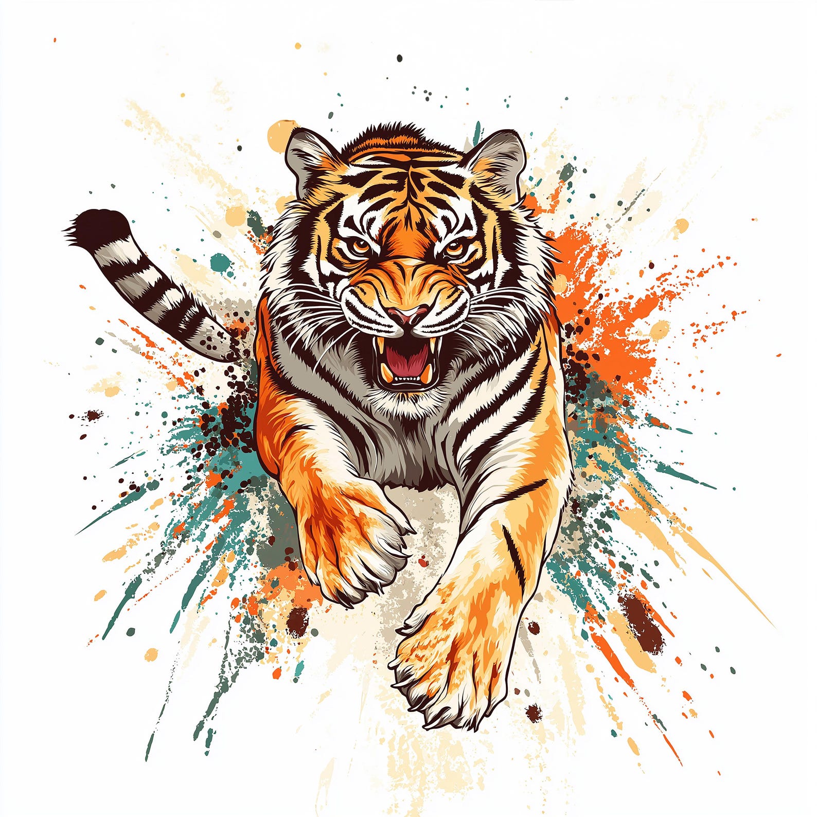 Fierce Tiger Digital PNG With Splash Art Wildlife Sublimation Design ...