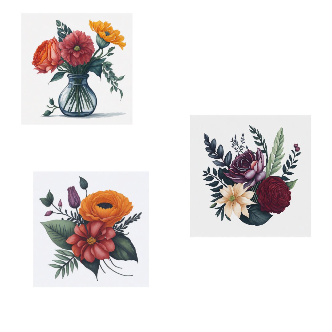 6 Watercolour Floral Prints, Clip-art, Commercial Use, PNG - Etsy