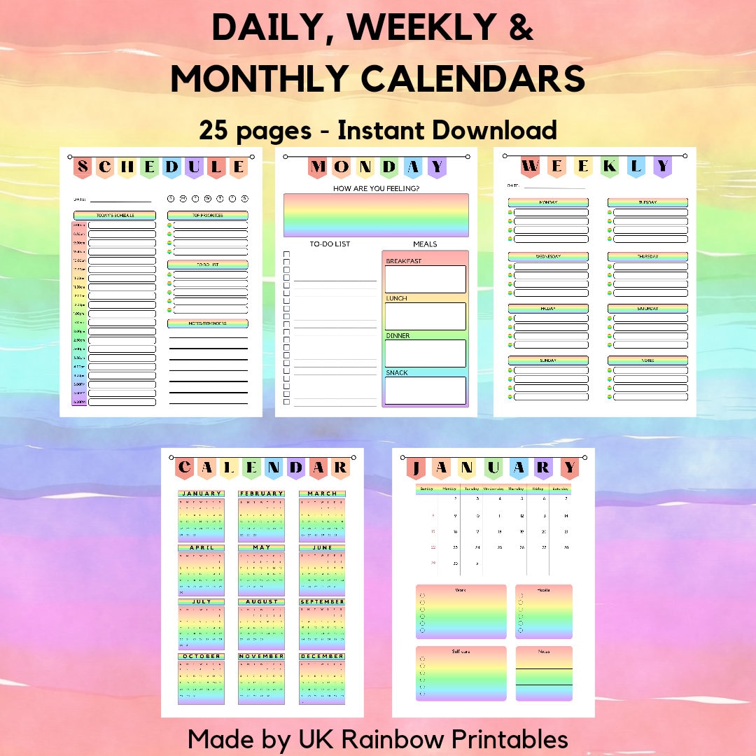 Rainbow Calendars - Etsy