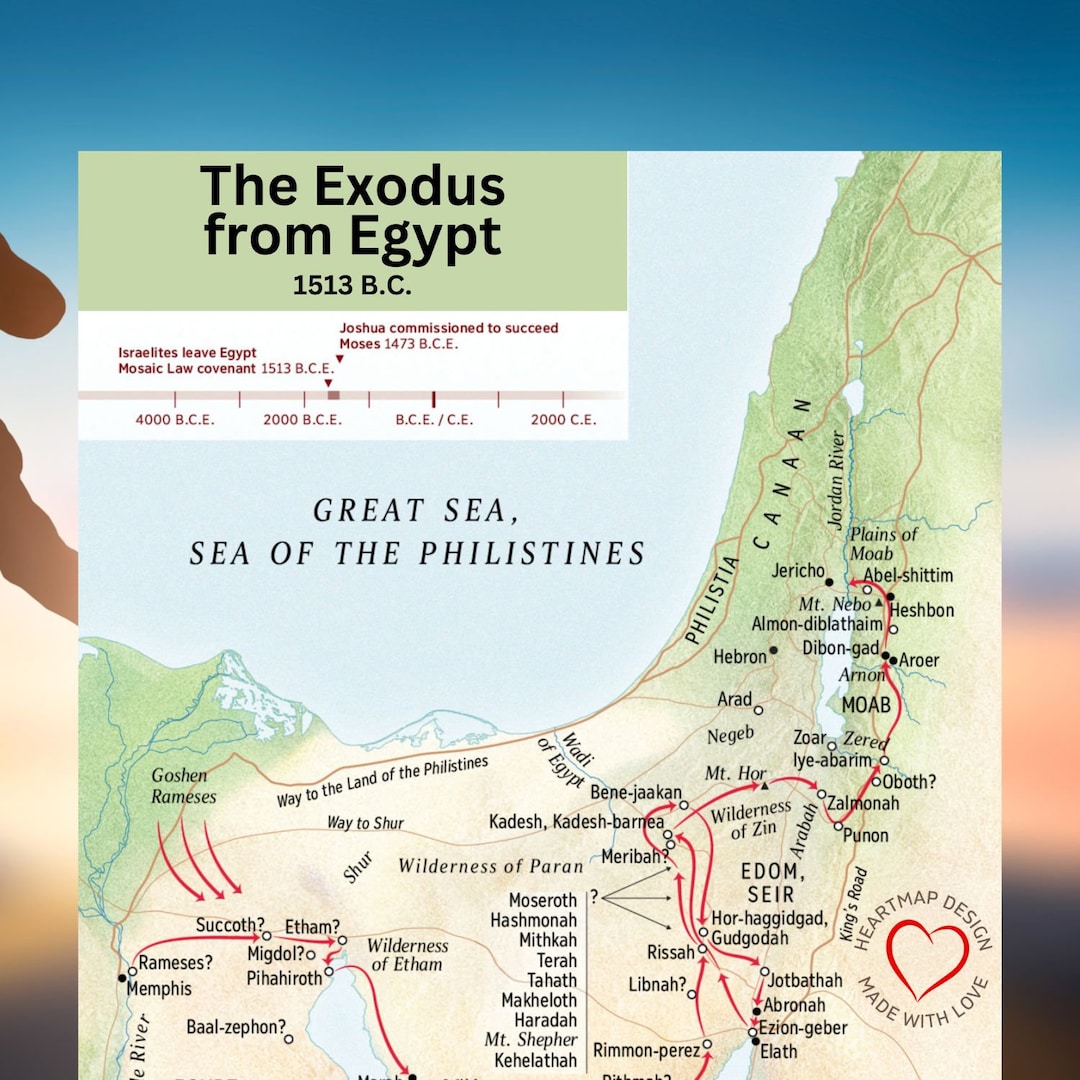 The Exodus From Egypt Map Israel Books of Exodus Map of Holy - Etsy