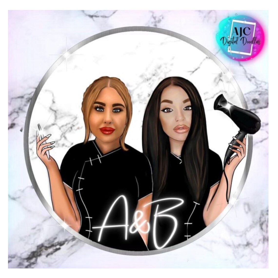 Double Portrait Logo, Two People Logo, Two People Cartoon, Logo, Custom ...