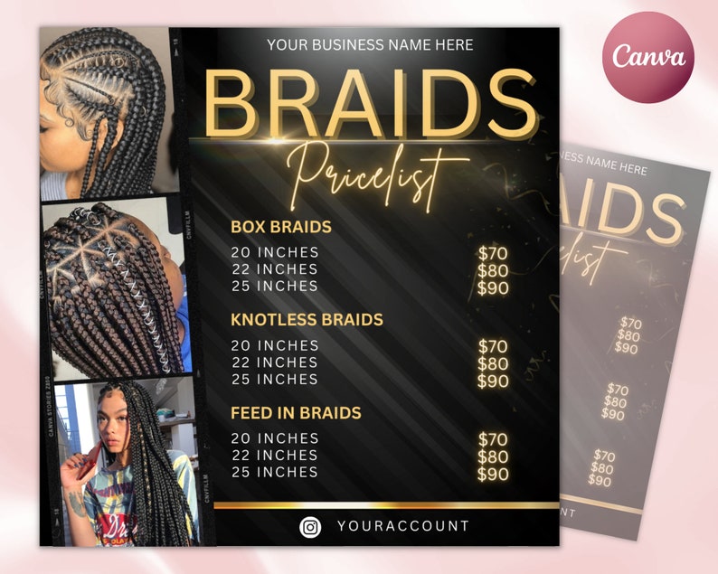 Braids Price List Flyer Templates Beauty Salon Hair Stylist - Etsy