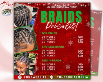Braids Price List Flyer Templates, Beauty Salon Hair Stylist Pricing ...