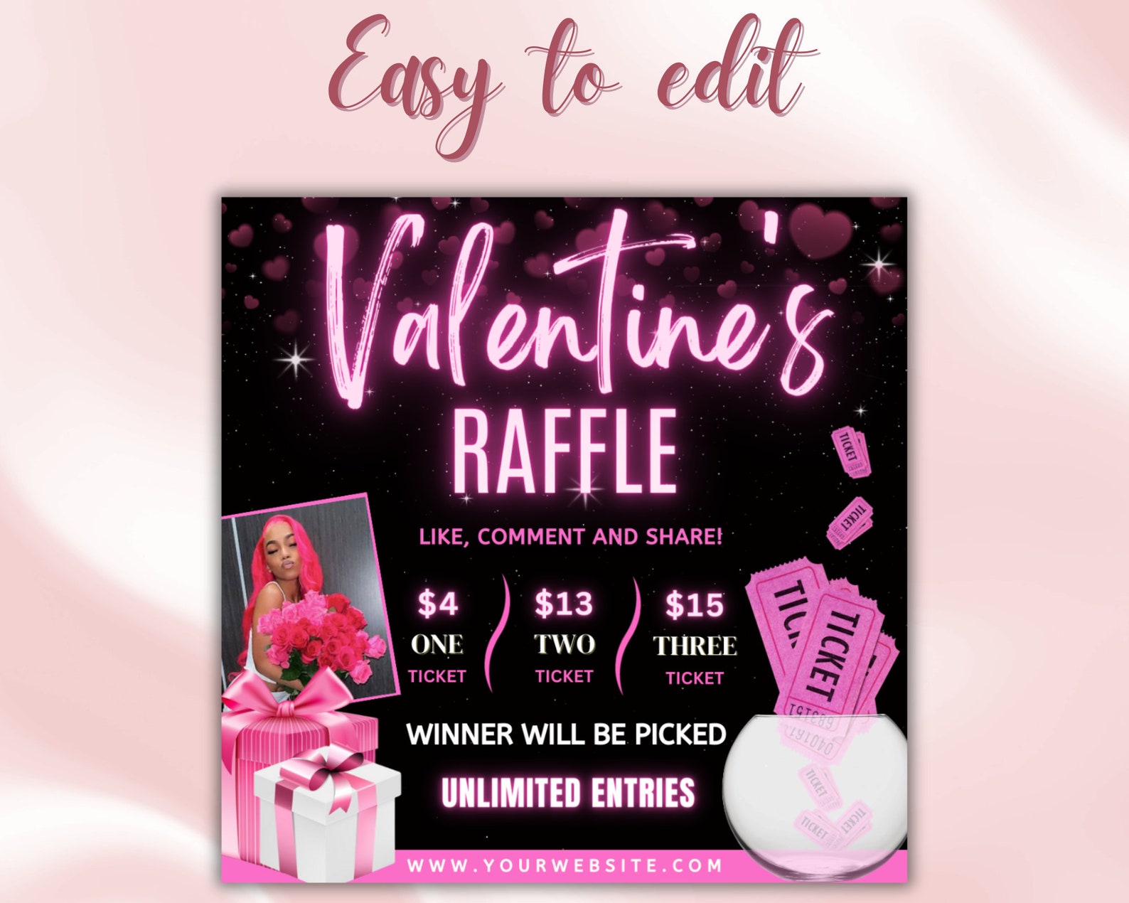 Valentine's Day Raffle Ticket Flyer, Raffle Giveaway Flyer ,february ...