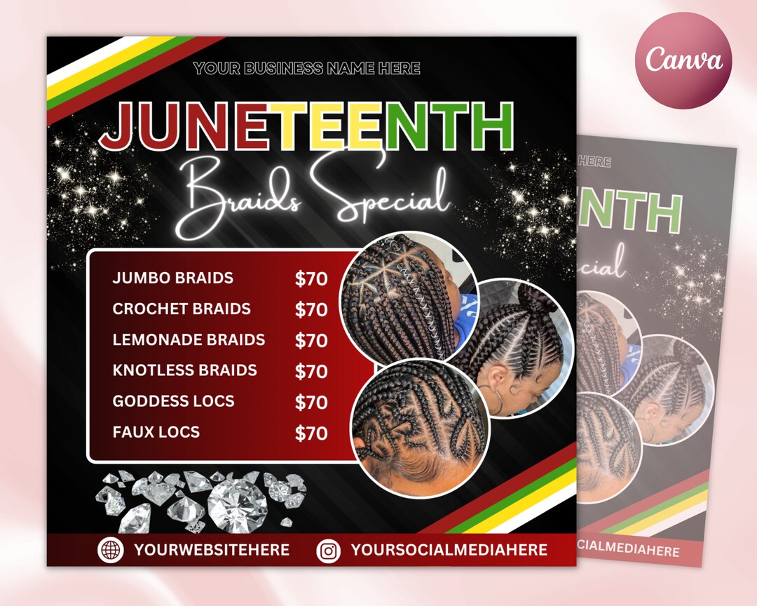 Juneteenth Flyer, Juneteenth Sale Flyer, Knotless Braids Flyer, Summer ...