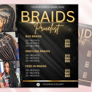 Braids Price List Flyer Templates | Beauty Salon Hair Stylist Pricing ...