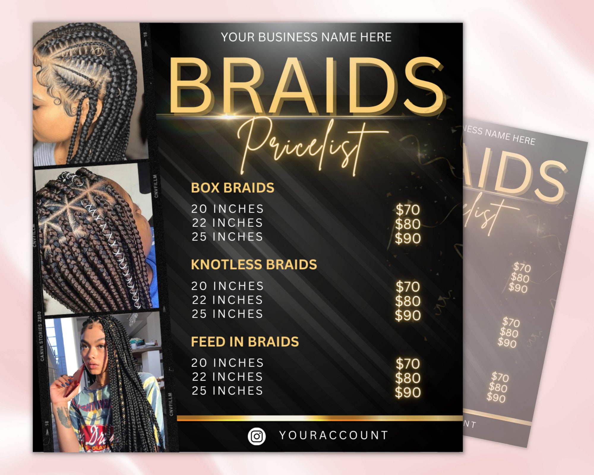 Braids Price List Flyer Templates Beauty Salon Hair Stylist Pricing DIY ...