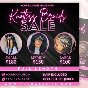 Knotless Braid Flyer Templates | Braids Price List | Hair Stylist ...