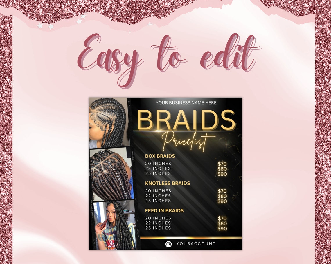 Braids Price List Flyer Templates Beauty Salon Hair Stylist - Etsy
