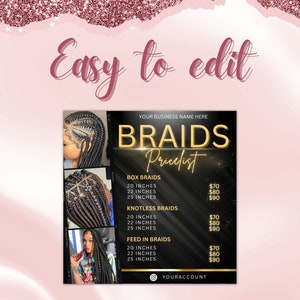 Braids Price List Flyer Templates | Beauty Salon Hair Stylist Pricing ...