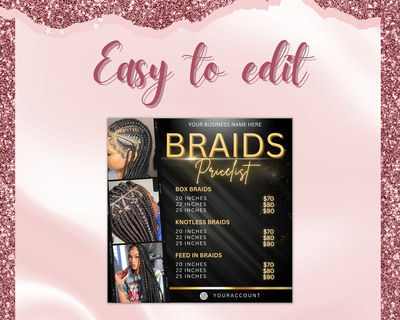 Braids Price List Flyer Templates Beauty Salon Hair Stylist Pricing DIY ...