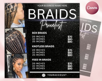Braids Price List Flyer Templates, Beauty Salon Hair Stylist Pricing ...