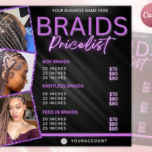 Braids Price List Flyer Templates | Beauty Salon Hair Stylist Pricing ...