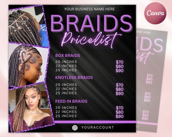 Braids Price List Flyer Templates, Beauty Salon Hair Stylist Pricing ...