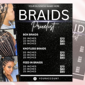 Braids Price List Flyer Templates | Beauty Salon Hair Stylist Pricing ...