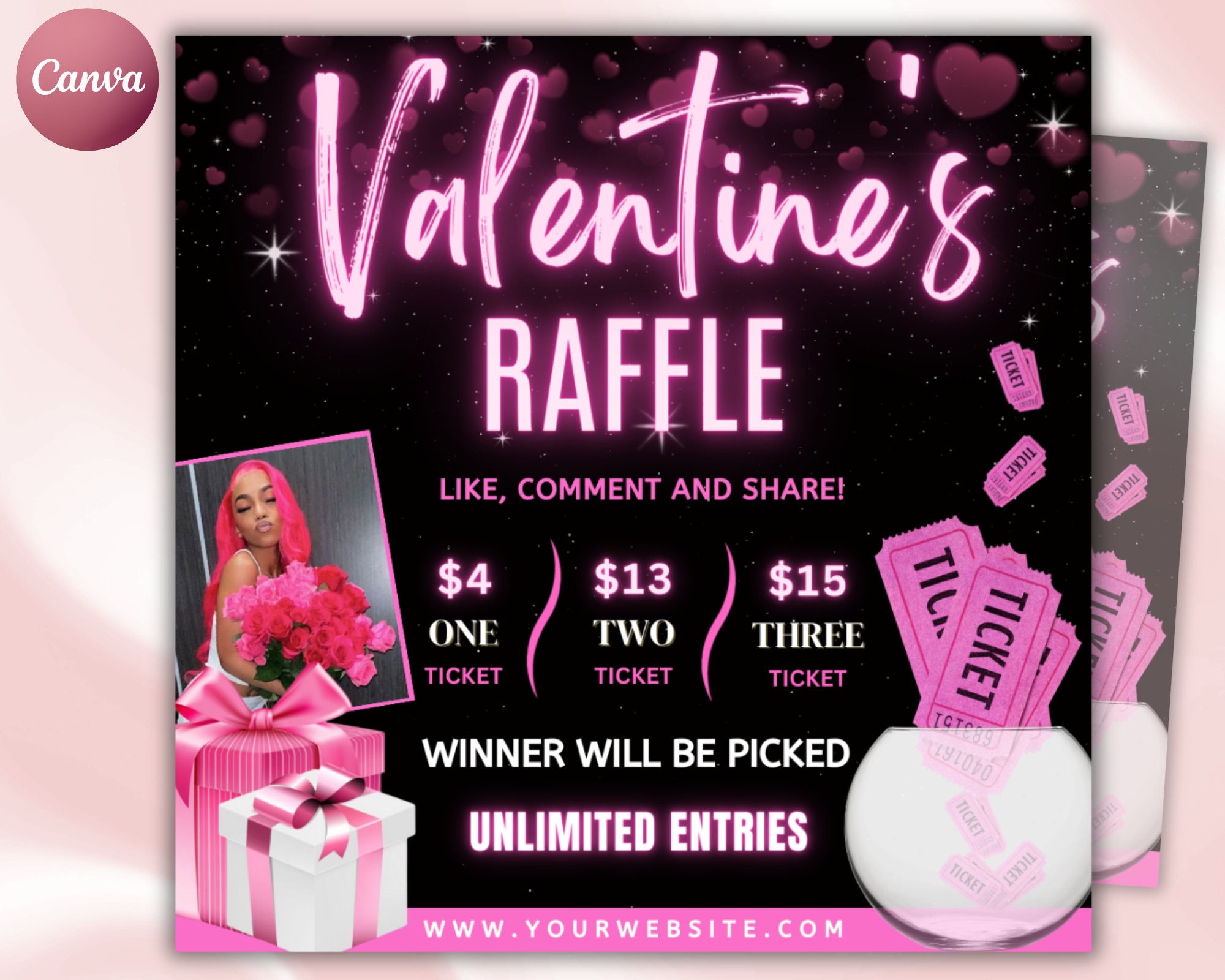 Valentine's Day Raffle Ticket Flyer, Raffle Giveaway Flyer ,february ...