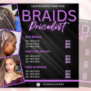 Braids Price List Flyer Templates | Beauty Salon Hair Stylist Pricing ...