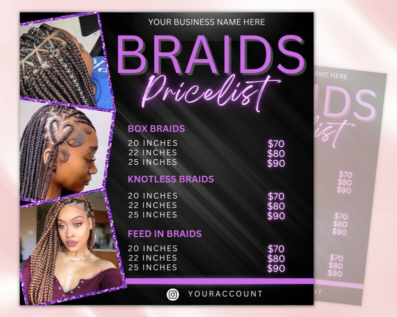 Braids Price List Flyer Templates Beauty Salon Hair Stylist Pricing DIY ...