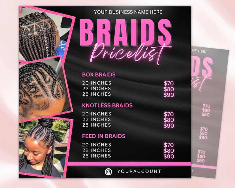 Braids Price List Flyer Templates Beauty Salon Hair Stylist Pricing DIY ...