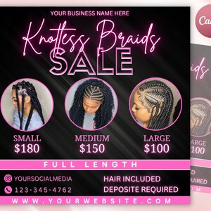 Knotless Braid Flyer Templates | Braids Price List | Hair Stylist ...