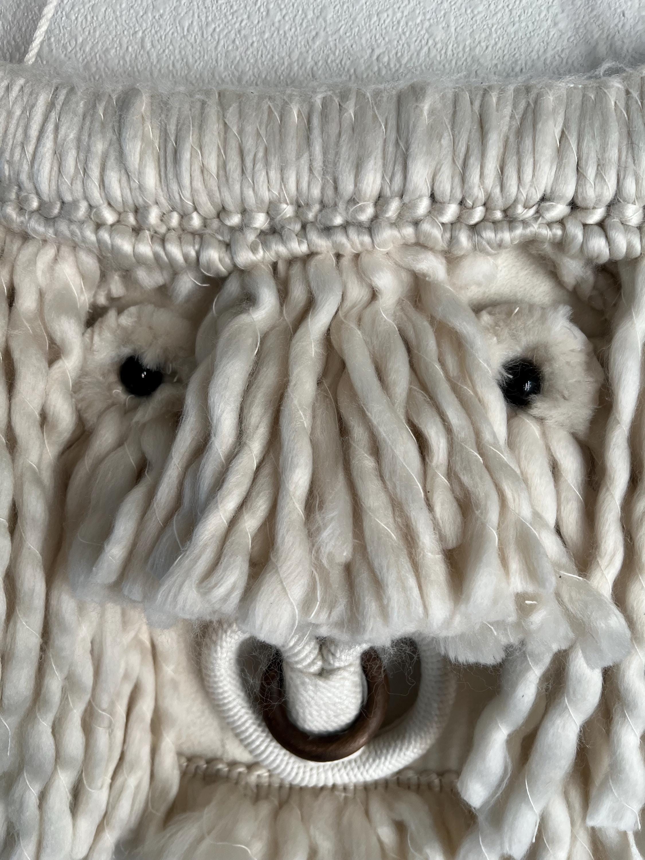 Handmade Macrame Highland Cow Wall Hanging Decor Yarn Bull Head Wooden ...