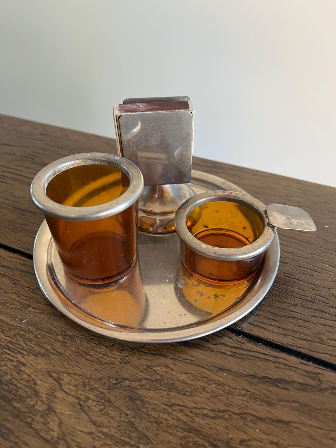 Vintage Cigarette Holder Set W/ Tray & Matchbox Holder Tabletop Smoking ...