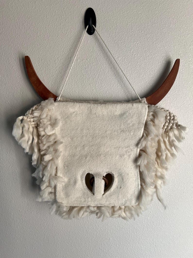 Handmade Macrame Highland Cow Wall Hanging Decor Yarn Bull Head Wooden ...