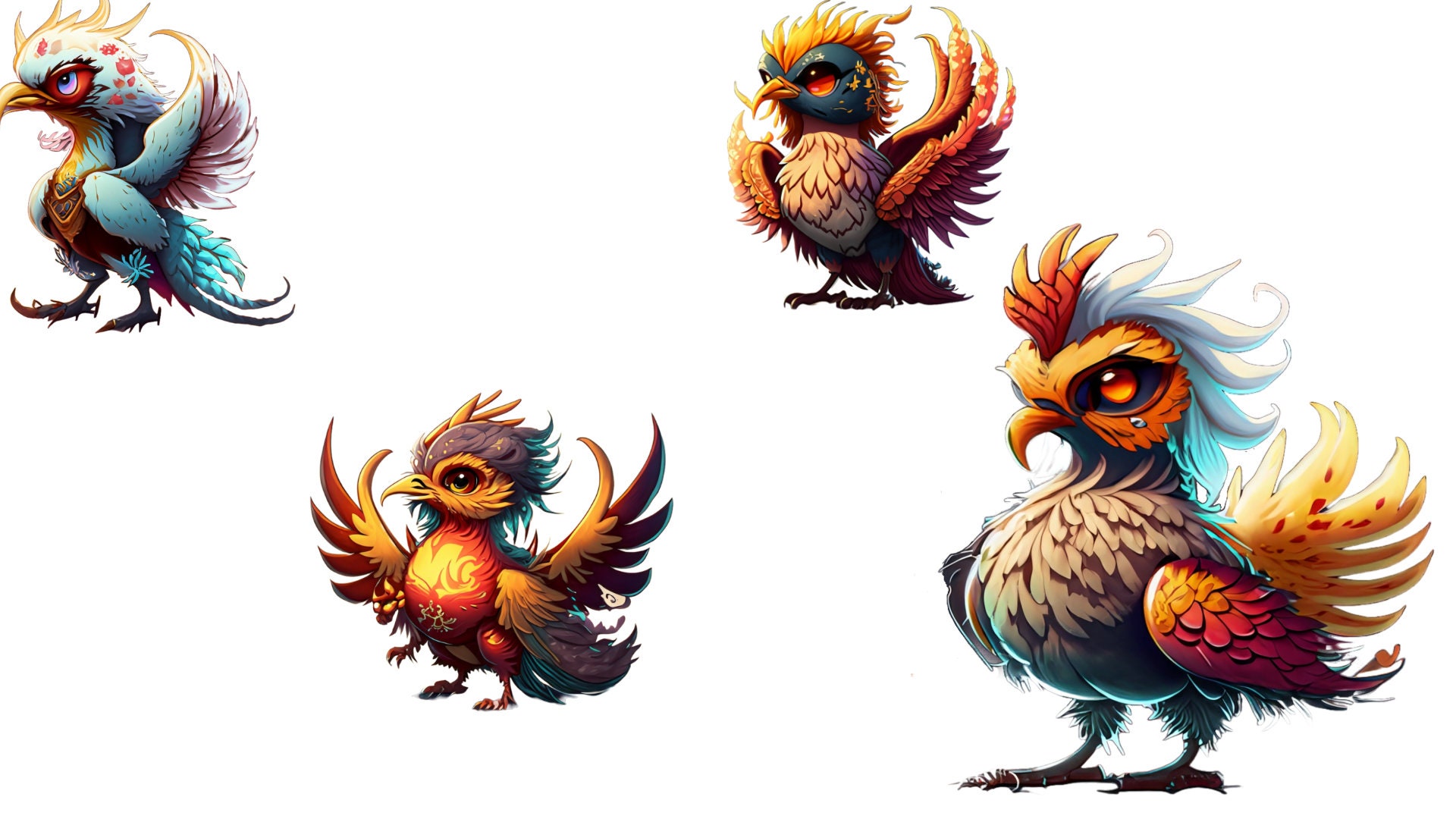 Clip Art Chibi Phoenix 8 Pack Unique Instant Download - Etsy