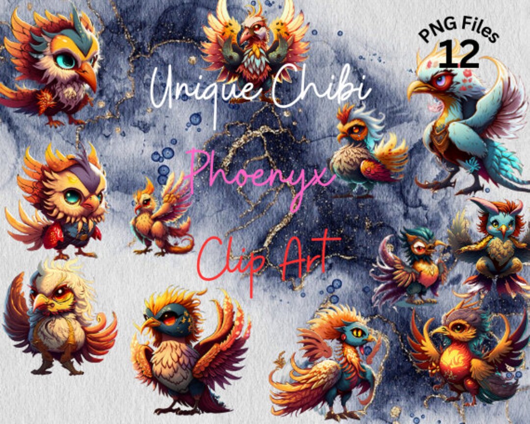 Clip Art Chibi Phoenix 8 Pack Unique Instant Download - Etsy