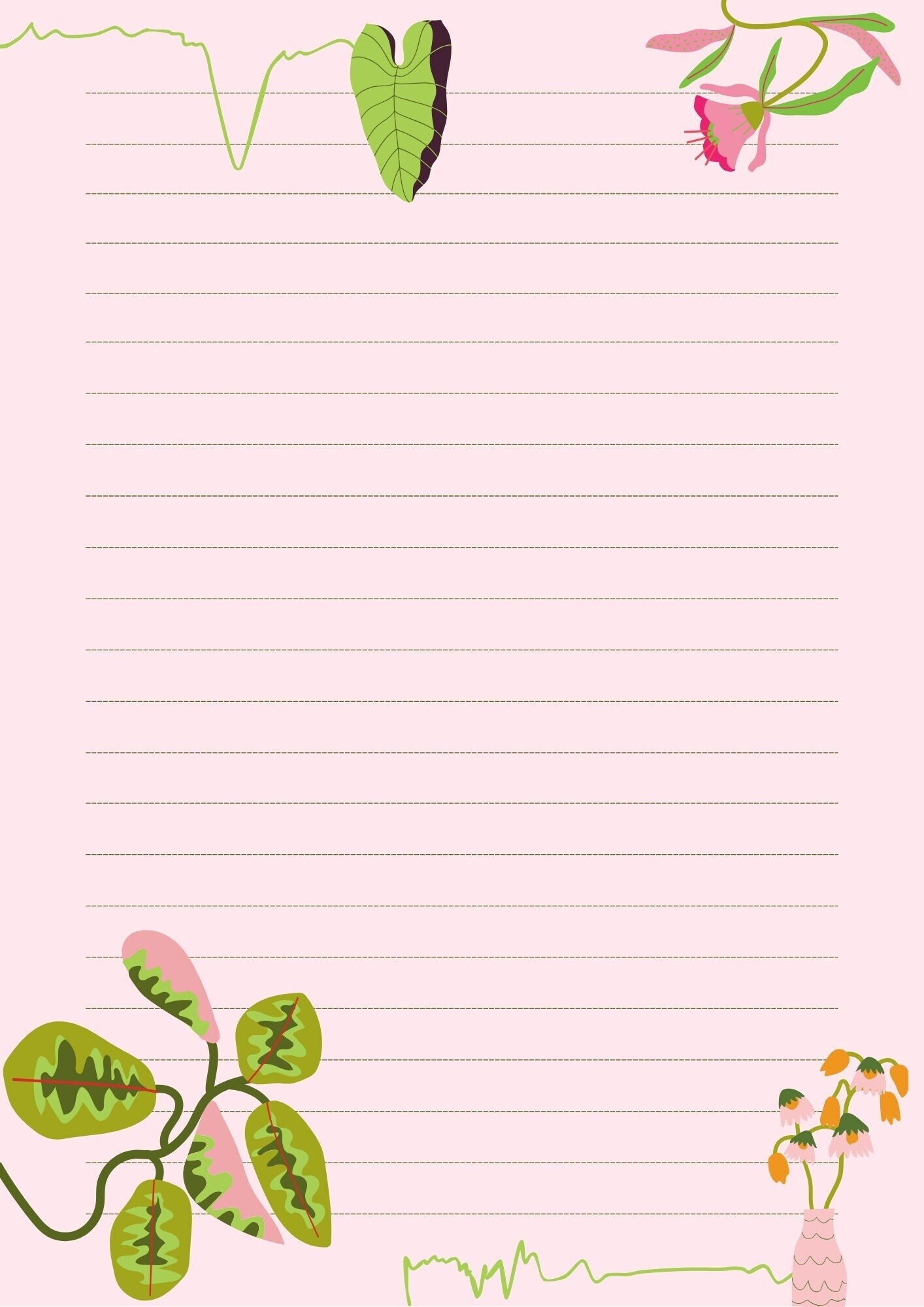 A3 Lined Letter/page Quirky Gardens Template - Lined Notebook Vintage ...