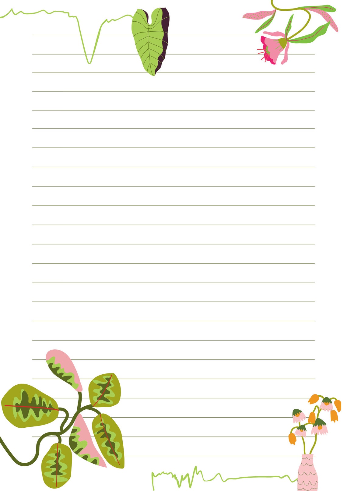 A3 Lined Letter/page Quirky Gardens Template - Lined Notebook Vintage ...
