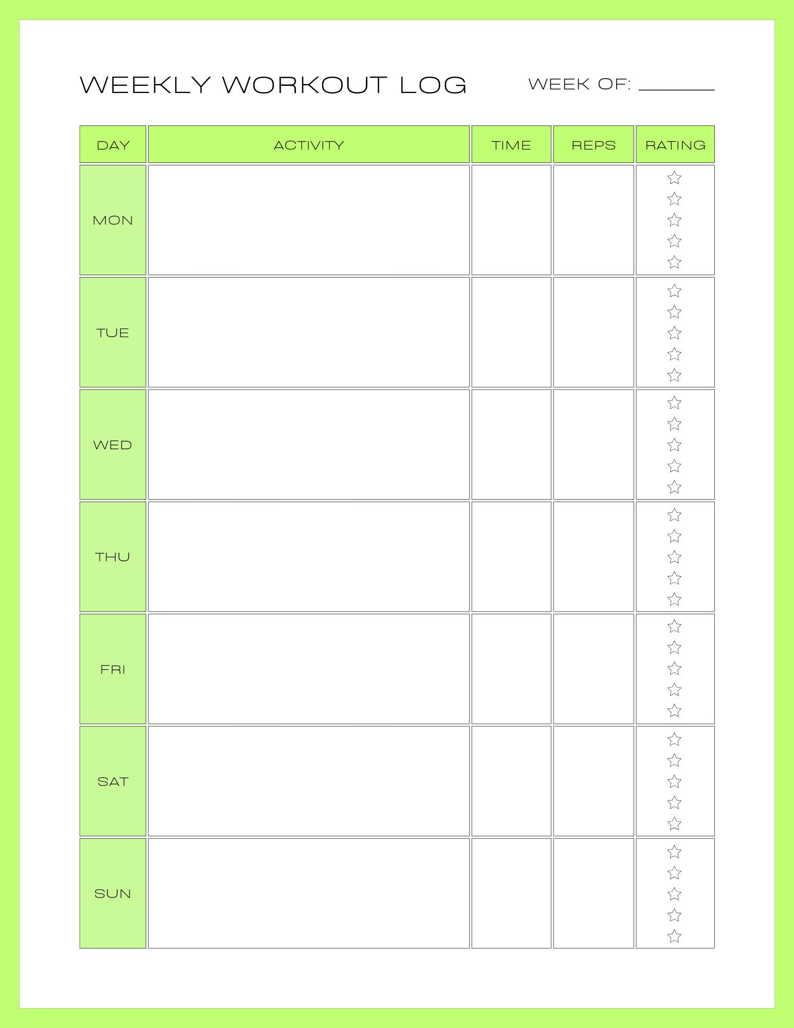 Printable Weekly Workout Log Weekly Trackers Printable Trackers ...