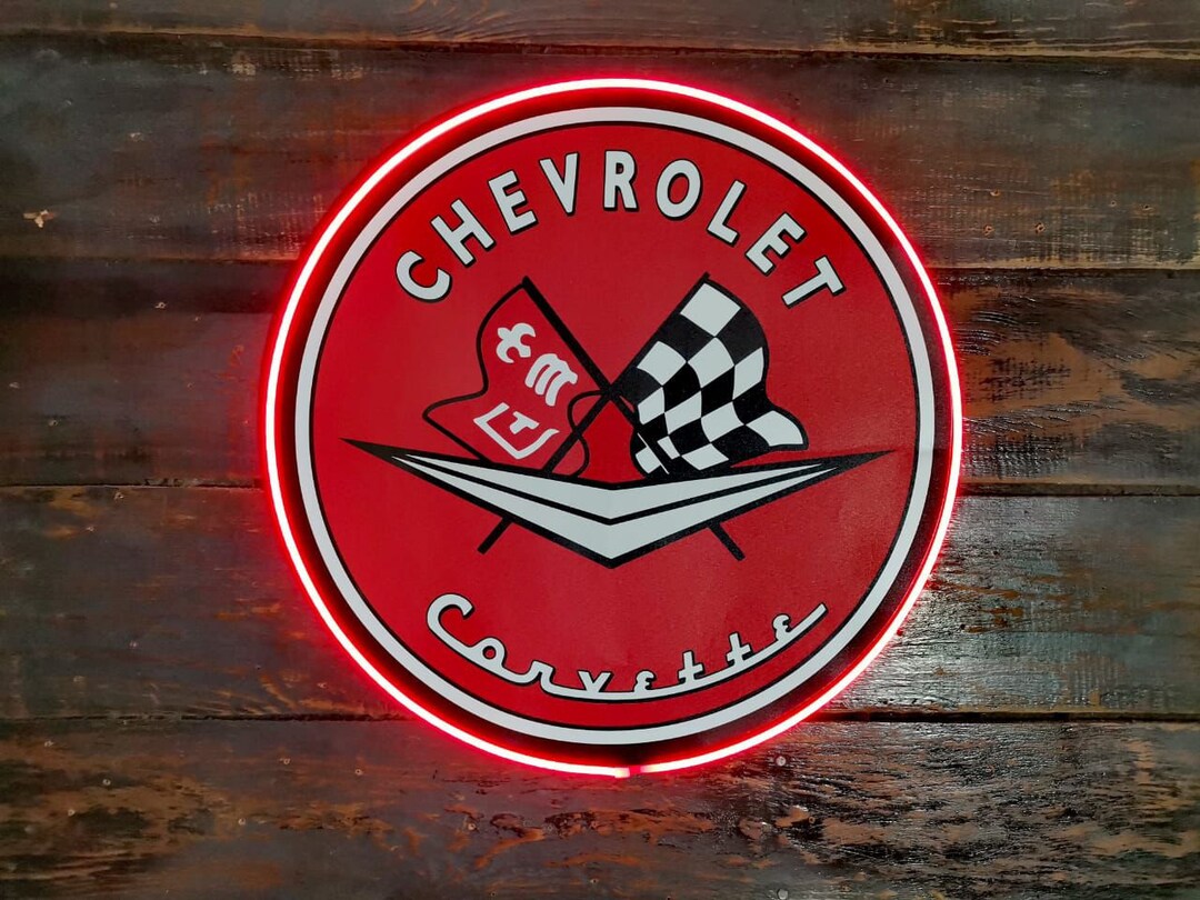 Design Inspired 18 Corvette Badge Garage Neon LED Sign With Red Light ...