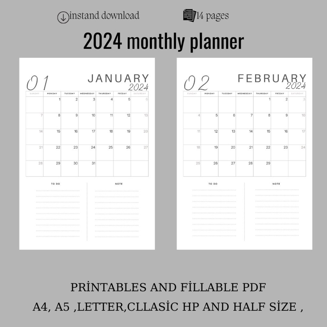 2024 Dated Monthly Planner on Two Pages, Monthly Organizer, Monthly ...