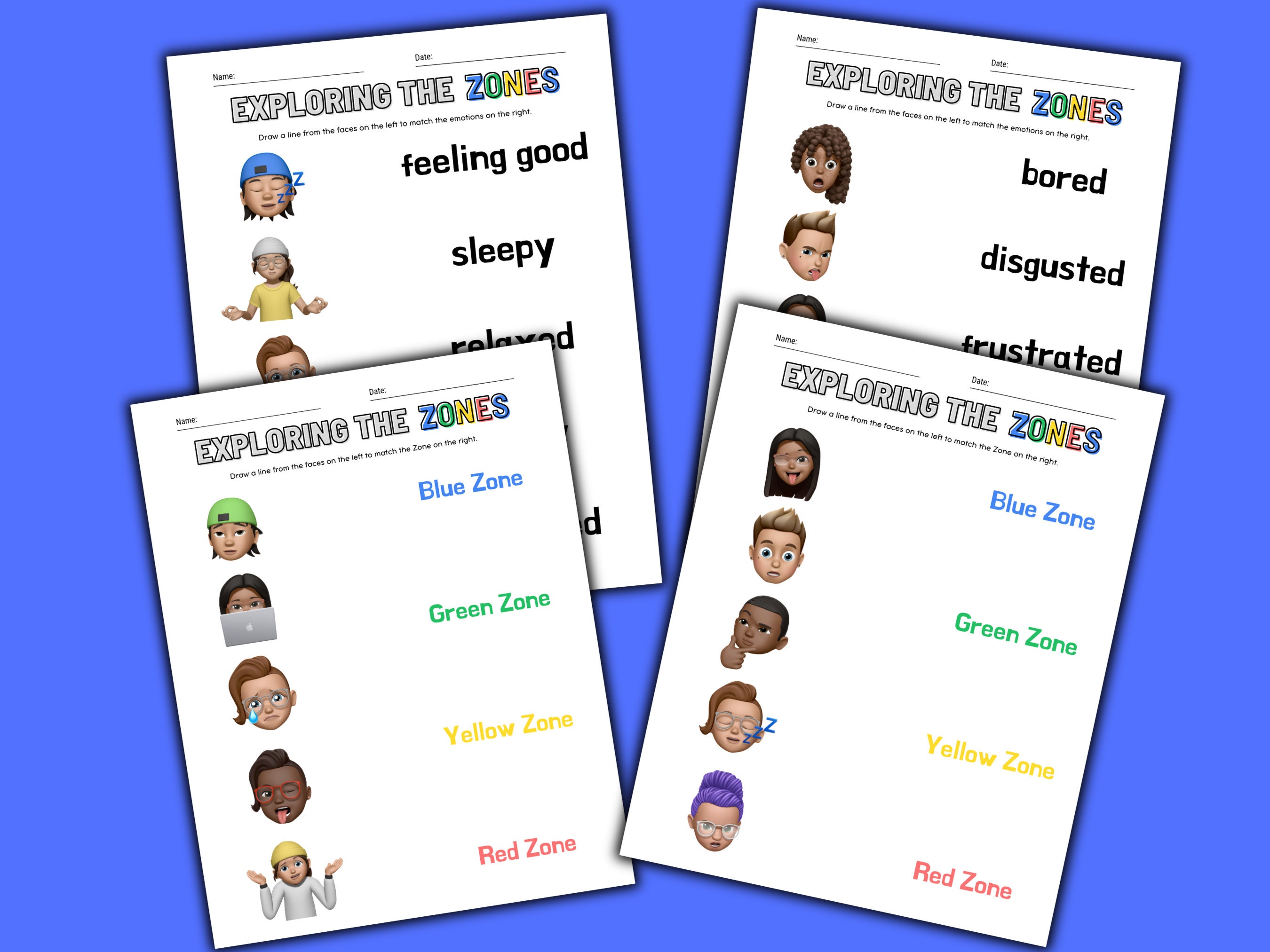 Zones of Regulation, Emotional Regulation Printable Worksheets - Etsy