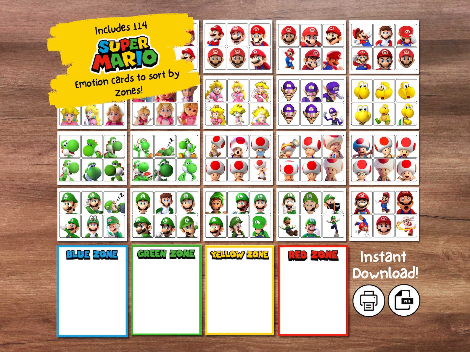 Zones of Regulation Mario Sorting Activity – Printable Emotion Game - Etsy