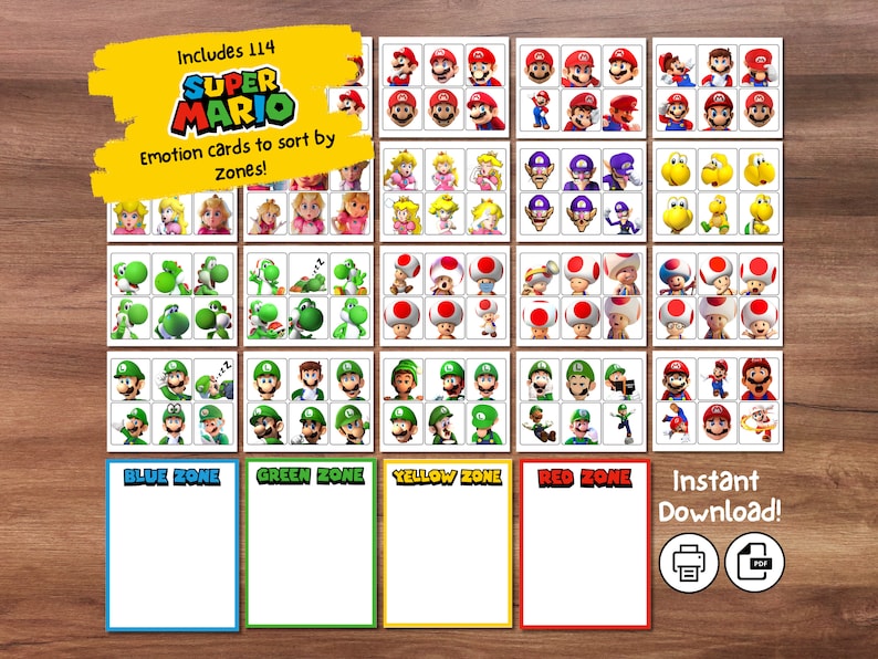 Zones of Regulation Mario Sorting Activity – Printable Emotion Game - Etsy