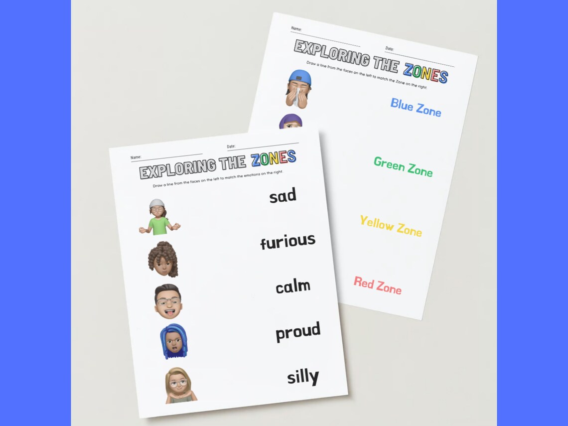 Zones of Regulation, Emotional Regulation Printable Worksheets - Etsy