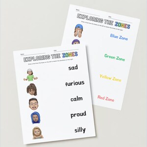 Zones of Regulation, Emotional Regulation Printable Worksheets - Etsy